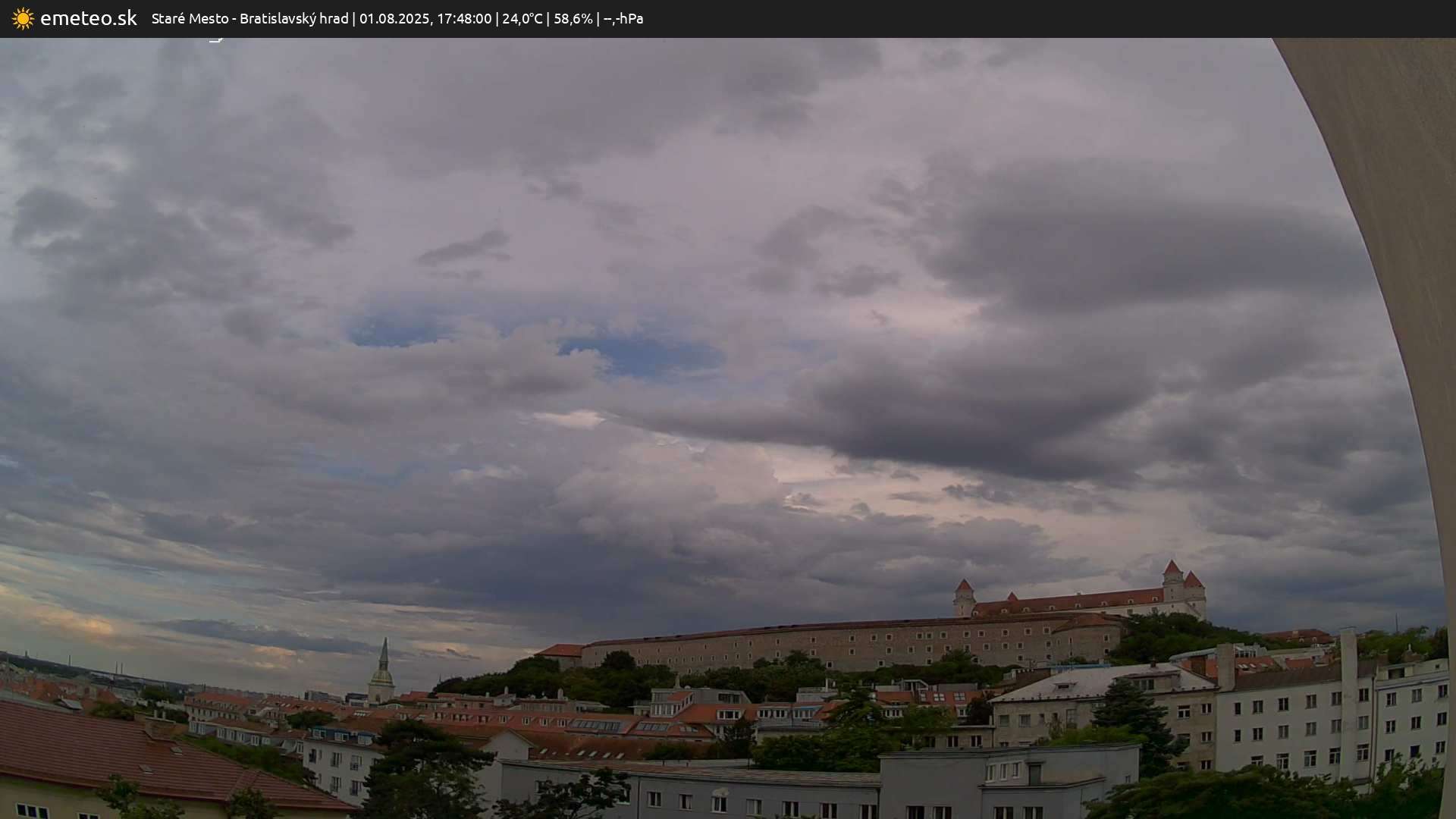 Webkamera Bratislavský hrad - Archív: 01.08.2025, 17:48 | eMeteo.sk